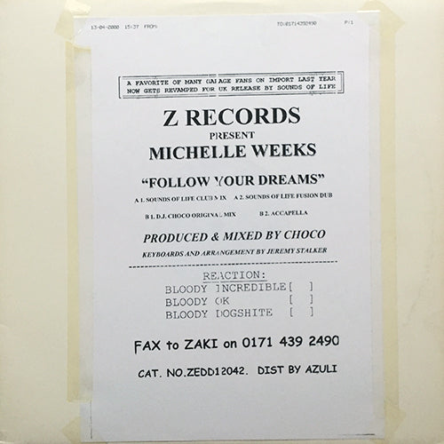 MICHELLE WEEKS // FOLLOW YOUR DREAMS (4VER) – next records japan